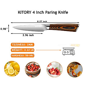 Kitory Paring Knife 4 inch Small Kitchen Knife Sharp Fruit Knife Peeling Knife, German High Carbon Steel, Ergonomic Pakkawood Handle, 2023 Gifts For Women and Men