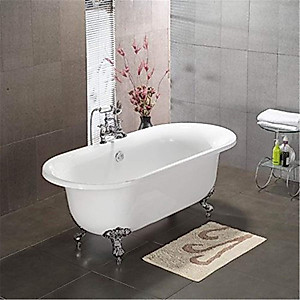 Cambridge Plumbing Acrylic Double Ended Clawfoot Bathtub 70" X 30" with No Faucet Drillings and Brushed Nickel Feet