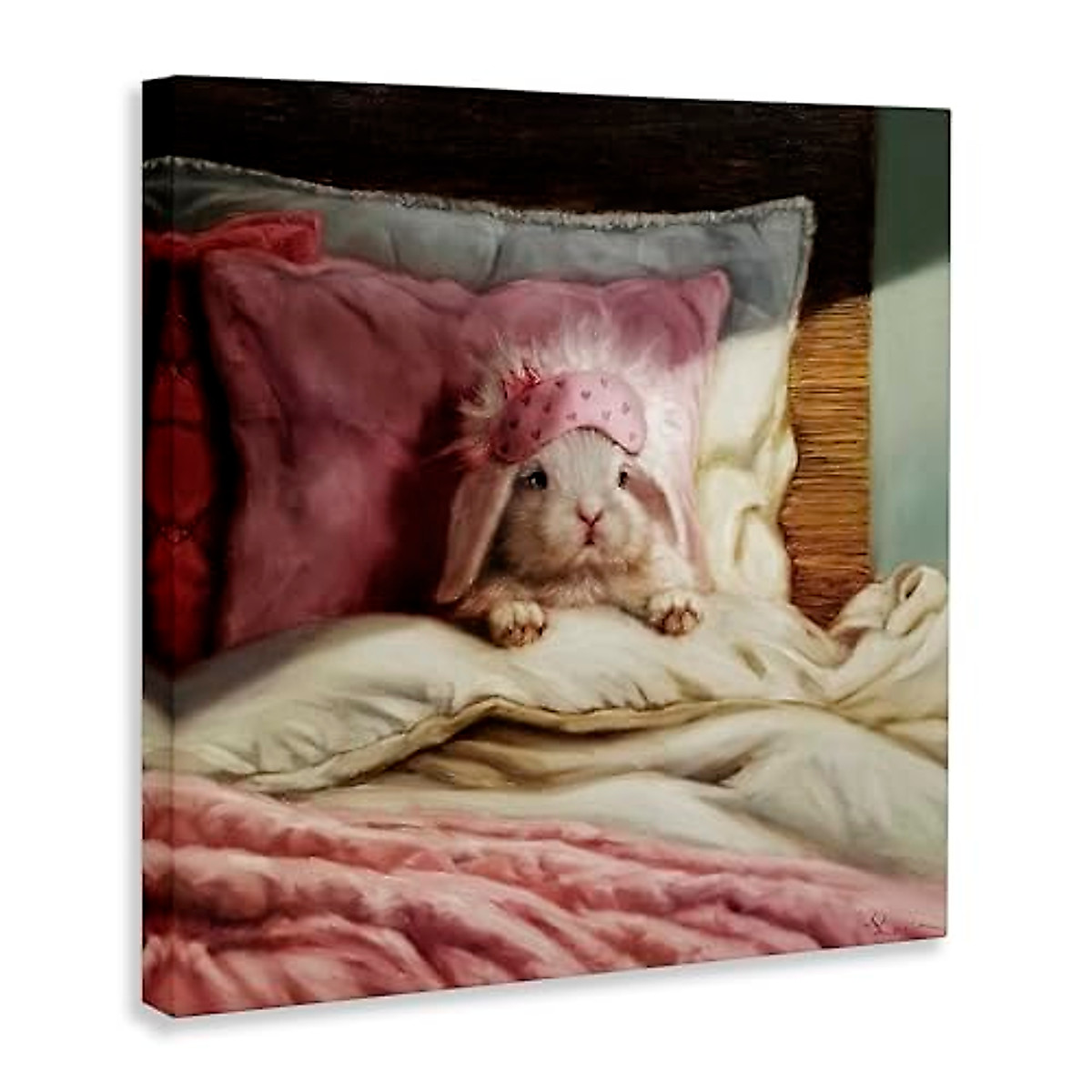 Stupell Industries Bunny Rabbit Resting in Bed Off-White Pink Canvas Wall Art, 17x17
