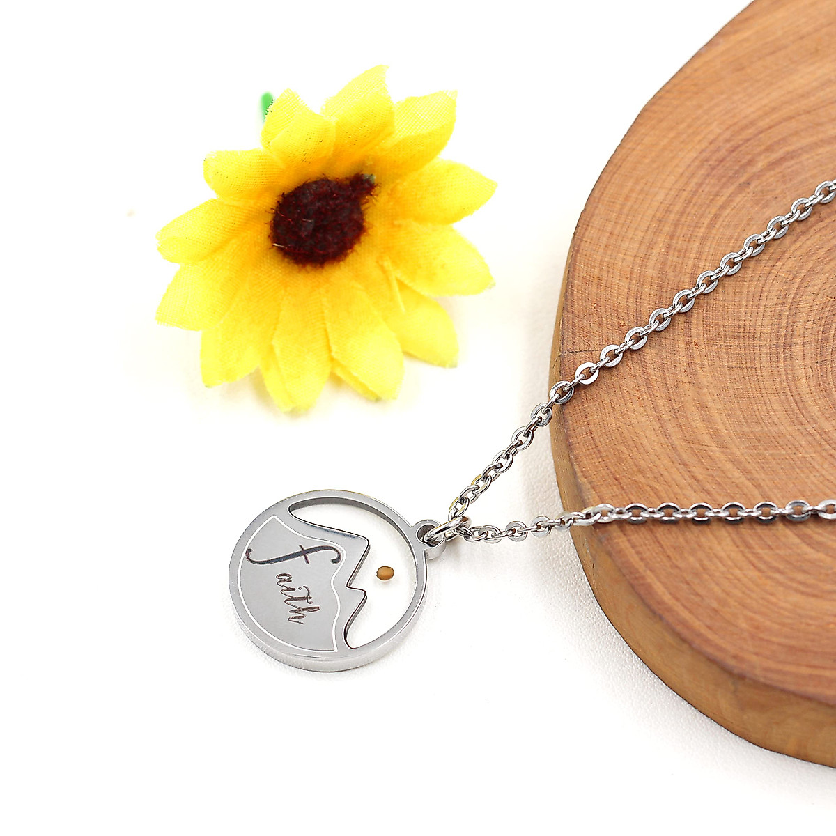 Uloveido Mustard Seed Mountain Necklace Stainless Steel Faith Pendant Inspirational Christian Baptism Religious Gift for Women Y2391