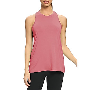 Mippo Workout Shirts for Women Loose Fit Long Tank Tops Yoga Tops Gym Shirt Athletic Wear Ladies Workout Top Tennis Clothes Active Tops Fitness Apparel for Women Rose L