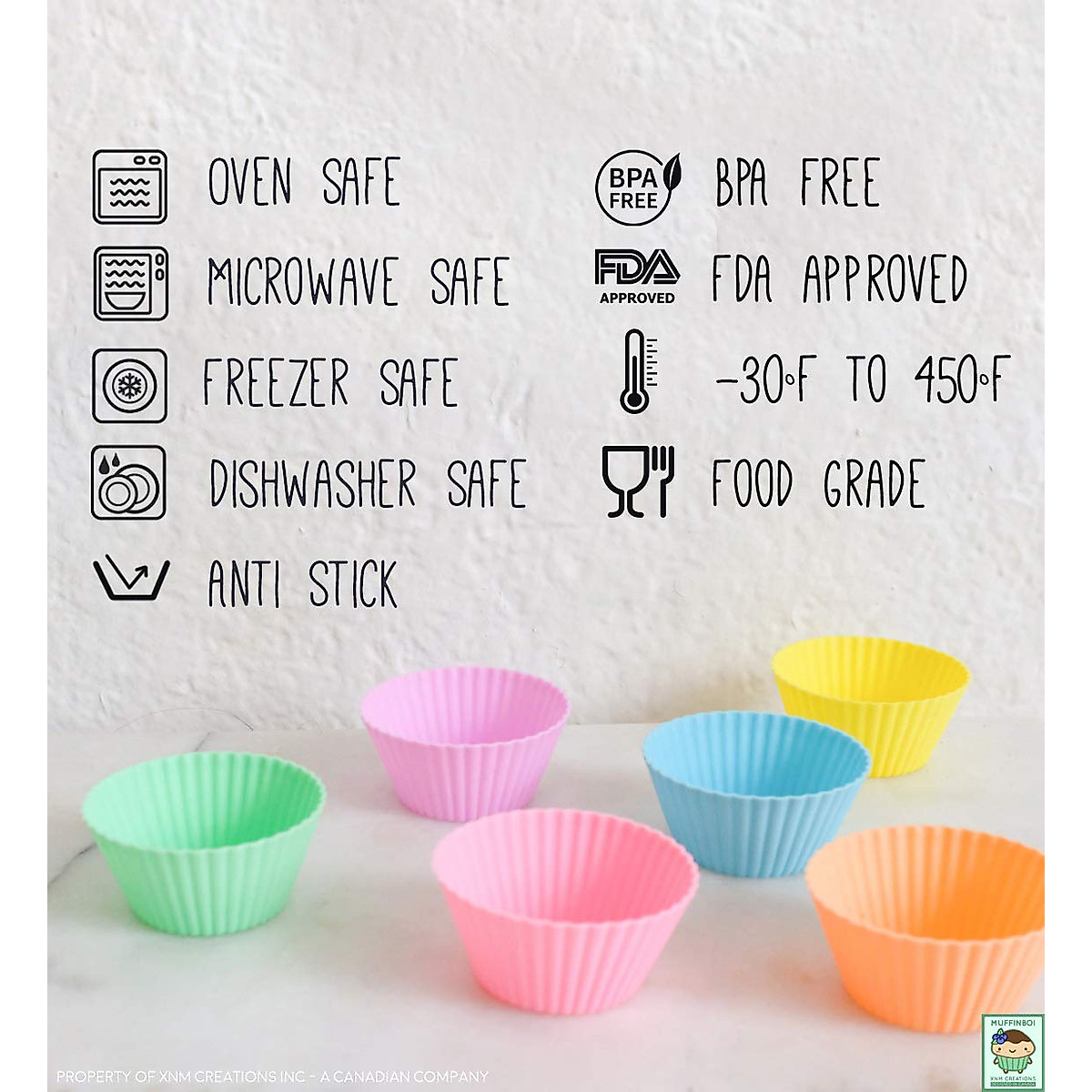 Muffinboi by XNM Creations, Premium Grade Silicone Cupcake and Muffin Liner Molds Baking Cups (Pastel), Pack of 24