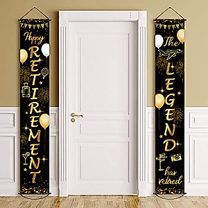 Retirement Porch Sign Door Hanging Banner, Happy Retirement Banner The Legend Has Retired Fabric Door Sign Background for Retirement Party Decoration Supplies, 71 x 12 Inches(Black and Gold)