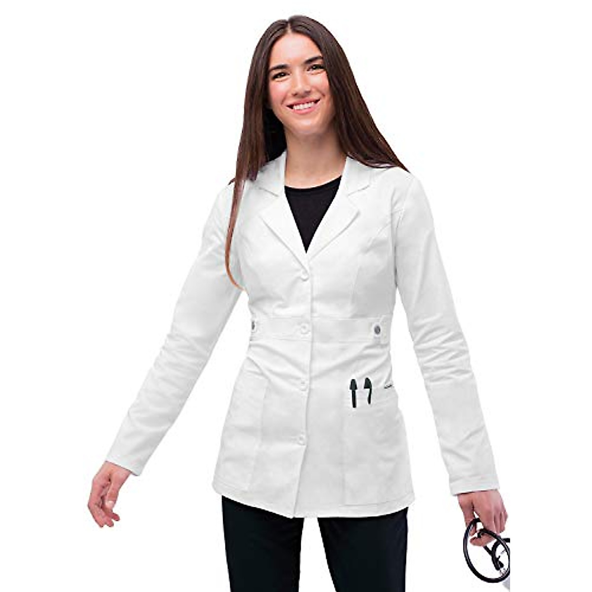 Adar Universal Stretch Lab Coat for Women - 28" Tab-Waist Lab Coat - 3300 - White - S