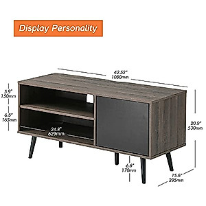 Mid Century Modern TV Stand for 55 inch Flat Screen, Wood TV Cabinet Media Console with Storage, Home Entertainment Center for Living Room Bedroom, 50'' Black/Espresso