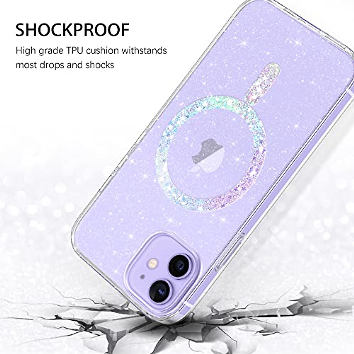 DUEDUE for iPhone 12/iPhone 12 Pro Magnetic Case [Compatible with Magsafe], Clear Glitter Full Body Protective Cover Slim TPU Transparent Shockproof Bling Phone Case for iPhone 12/12 Pro 6.1", Clear