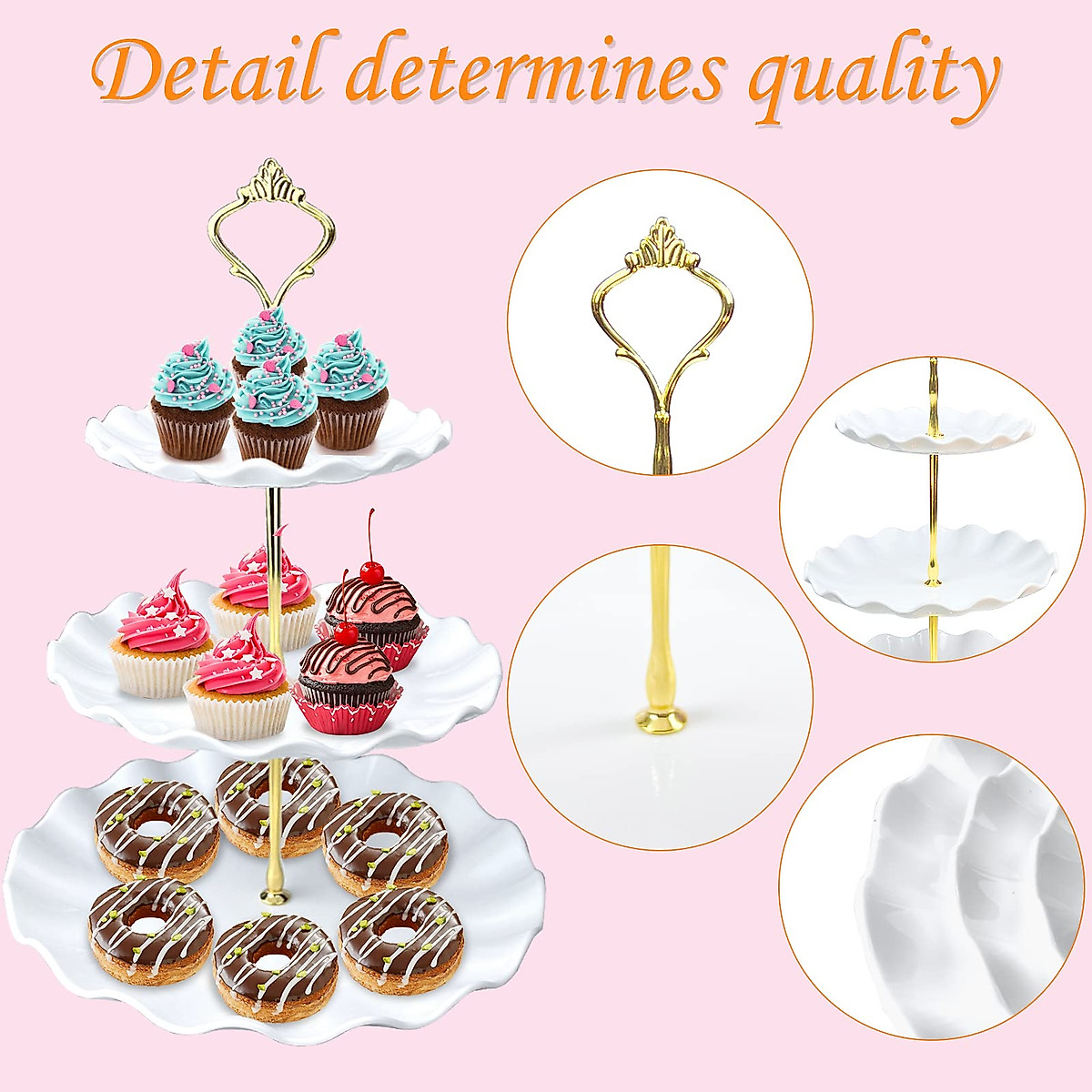 10 Pcs Cupcake Stand Set-Dessert Table Display Set-Cupcake Display Stand-Cupcake Tier Stand With 4x large 3-Tier Cupcake Stands + 6x Appetizer Trays Perfect for Wedding Baby Shower Home Birthday(Wave)