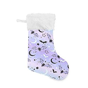 Kigai Christmas Stockings Cute Bats Starry Sky Large Candy Stockings Stuffers Kids Cute Xmas Sock Decorations 1PC for Home Holiday Party 12" x18"