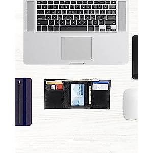 Amazon Essentials Men's Vertical Trifold Leather Wallet, Black, One Size