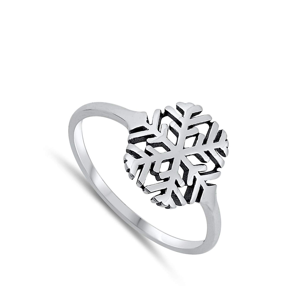 Oxidized Snowflake Christmas Winter Ring .925 Sterling Silver Band Size 7