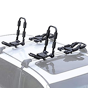 Leader Accessories Folding Kayak Rack 4 PCS/Set J Bar Car Roof Rack for Canoe Surf Board SUP On Roof Top Mount on SUV, Car and Truck Crossbar with 4 pcs Tie Down Straps
