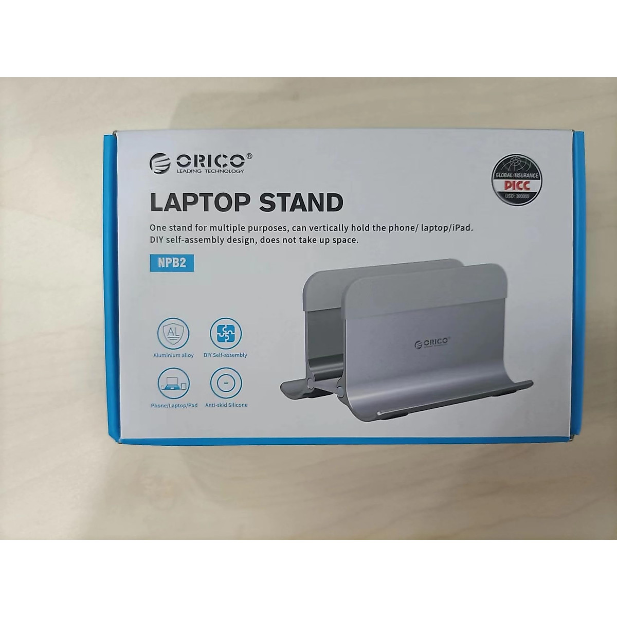 ORICO Vertical Laptop Holder Sturdy Aluminum Laptop Stand Vertical with Adjustable Dock Size, Space Saving, Compatible with All MacBook/Surface/Dell/Gaming Laptops Silver