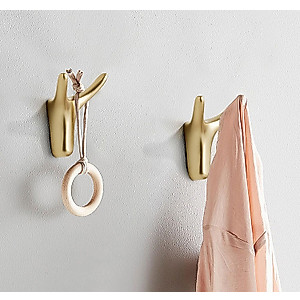 Mleuxvics 4 Packs Double Wall Hooks for Hanging Modern Gold, Heavy Duty Coat Hooks Robe Hooks Wall Mounted for Bathroom Bedroom Kitchen Hotel