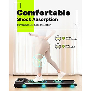 AIRHOT Walking Pad Treadmill, 2.5HP Under Desk Treadmill with Remote Control & LED Display, Quiet Desk Treadmill for Compact Space, Portable Treadmill for Home Office Use, Black