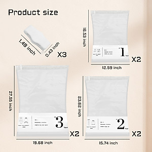 WisePoint 6 Pack Roll-up Compression Bags for Travel, Space Bags Vacuum Storage Bags Vacuum Sealed with Double Zipper, Vacuum Seal Bags for Clothing Travel Blankets (6)