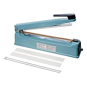 12" (300mm) Impulse Sealer Upgrade Thicken Iron case- Manual Poly Bag Heat Sealing Machine Closer Kit w/Adjustable Timer, Portable with Free Replacement Element Grip and Teflon Tape (12 Inch)