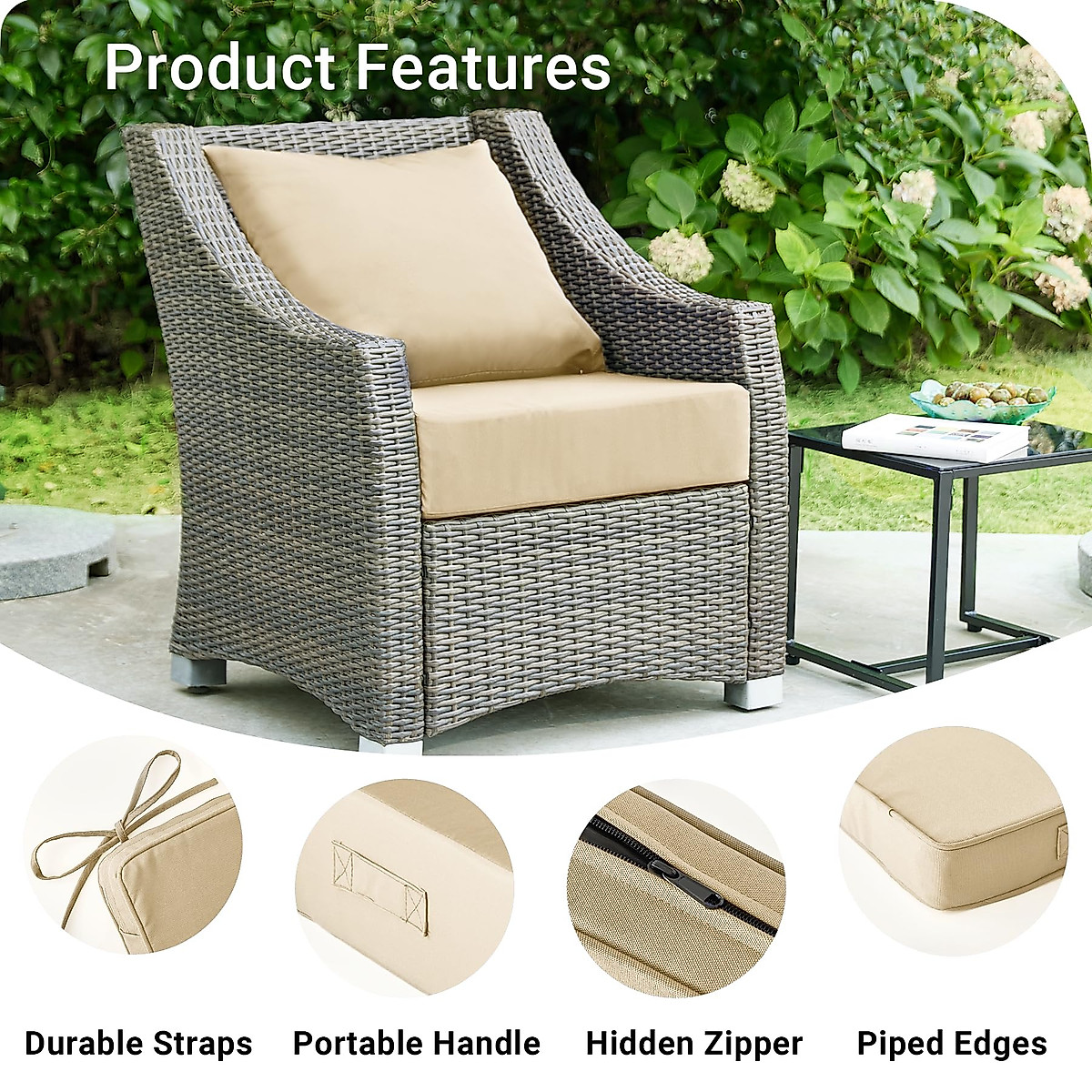 IPYNBAP Outdoor Cushions for Patio Furniture，Outdoor Seat Cushion Set 24 x 24 x 5.75 Inch，Waterproof & Fade Resistant Outdoor Chair Cushions，Deep Patio Chair Cushion with Removable Cover，Beige