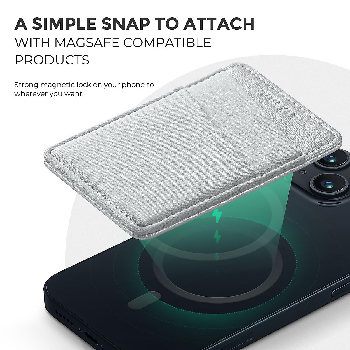 VULKIT Magnetic Phone Wallet for MagSafe- RFID Blocking - Card Holder Wallet for iPhone 16/15/14/13/12 Series & Phone Case with MagSafe Silver