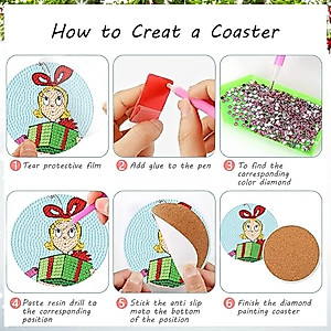 8 Pcs Christmas Diamond Painting Coasters Kits with Holder DIY Christmas Diamond Art Coaster Non Slip Coaster for Adults Xmas Holiday Diamond Painting Kits Supplies