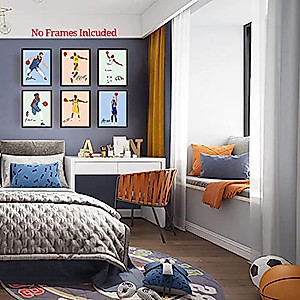 Inspirational Basketball Wall Art Prints, Abstract Basketball Stars Autograph Posters, Stephen Curry LeBron James Morant Giannis Canvas Art Print for Man Cave Boys Room Decor, 6 Set-(8"x10" Unframed)