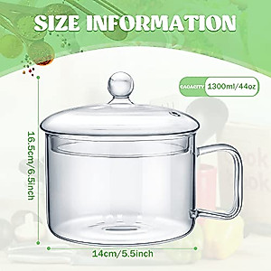 2 Pcs Glass Ramen Bowl with Lid and Handle, Microwave Safe, Transparent Cooking Cereal Breakfast Mixing Pot for Noodles Soup Cereals Fruits (44 oz)
