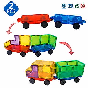 MAGBLOCK 2 Pieces Magnetic Tiles Car Truck Wheel Set Compatible with Magnet Tiles for Kids Toddlers Preschool Gift Toys