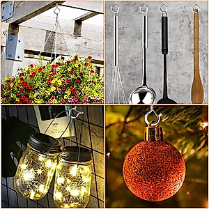Fegdyi Christmas Lights Hooks Pack of 20 Q-Hanger Screw Hooks Wall Cabinet Ceiling Hooks with Safety Buckle Design for Outdoor String Lights Light House Garage New Year Party (Silver)