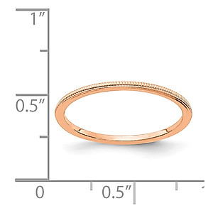 Solid 10K Rose Gold 1.2mm Milgrain Stackable Band Thin Wedding Anniversary Ring Size 7.5