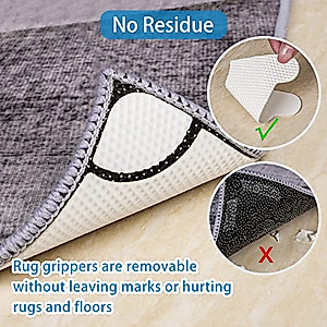 bemece 4PCS Rug Grippers - Enhanced Friction Non Slip Rug Tape, Washable Reusable Rug Pad Gripper, Anti-Curling, Double-Sided Adhesive Rug Pad Grippers for Area Rug Hardwood Tile
