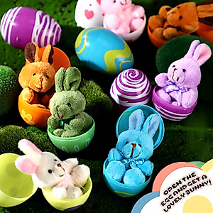 Sumind 48 Pieces Easter Eggs DIY Prefilled with Plush Animals, 3 Inch Plastic Easter Eggs with Stuffed Animals for Easter Party Hunt Game Basket Surprise Bunny Animal Toys(Bunny)
