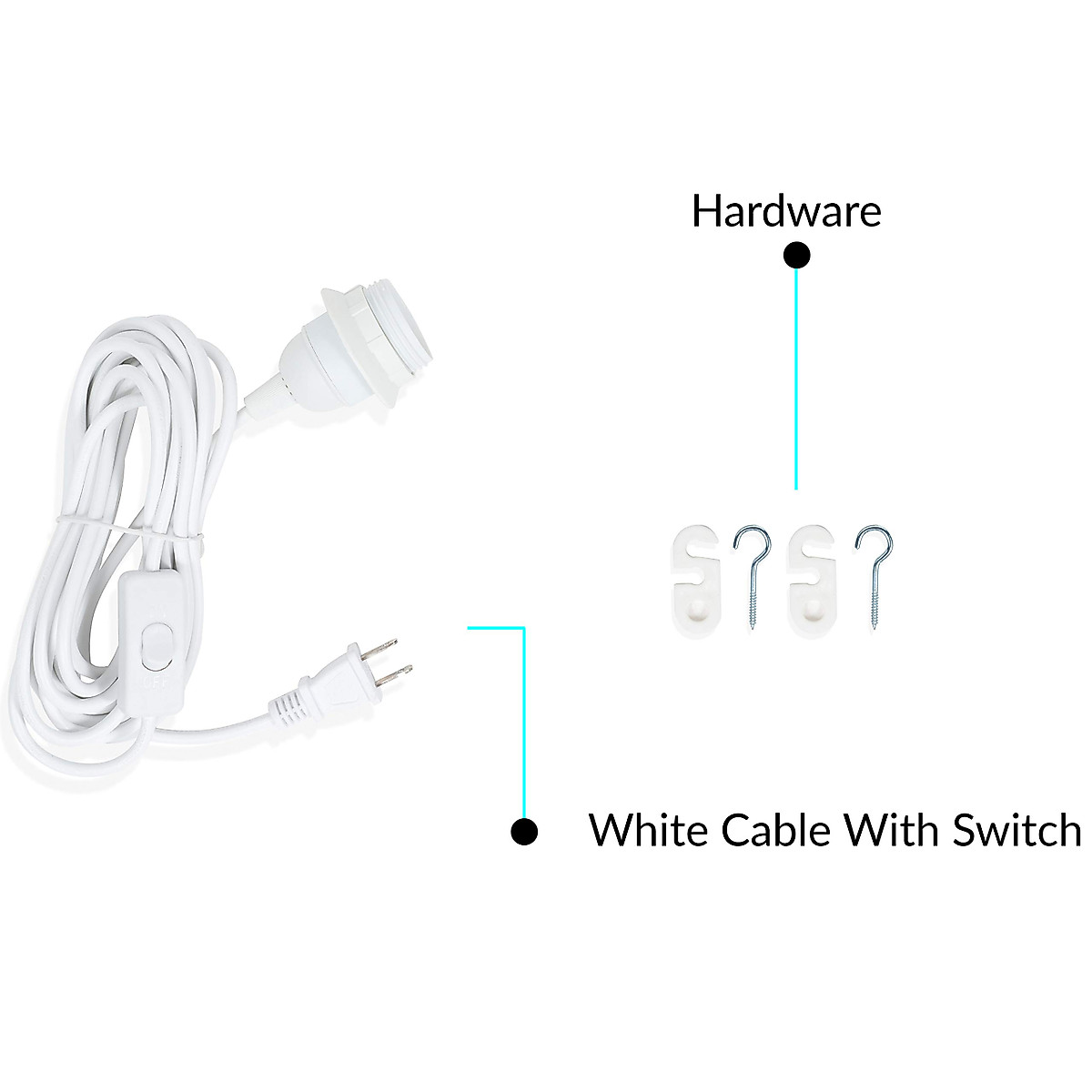 Wallniture Fiore 15 Feet Hanging Lantern Cord with On Off Switch, Room Decor for Pendant Light Bulbs White Socket Set