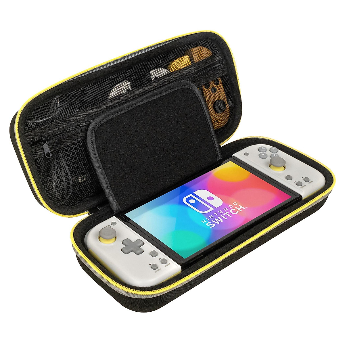 ButterFox Large Carrying Case for Hori Split Pad Compact, Fits Charger, 10 Game Holders (8 Physical + 2 Digital) - Black/Yellow