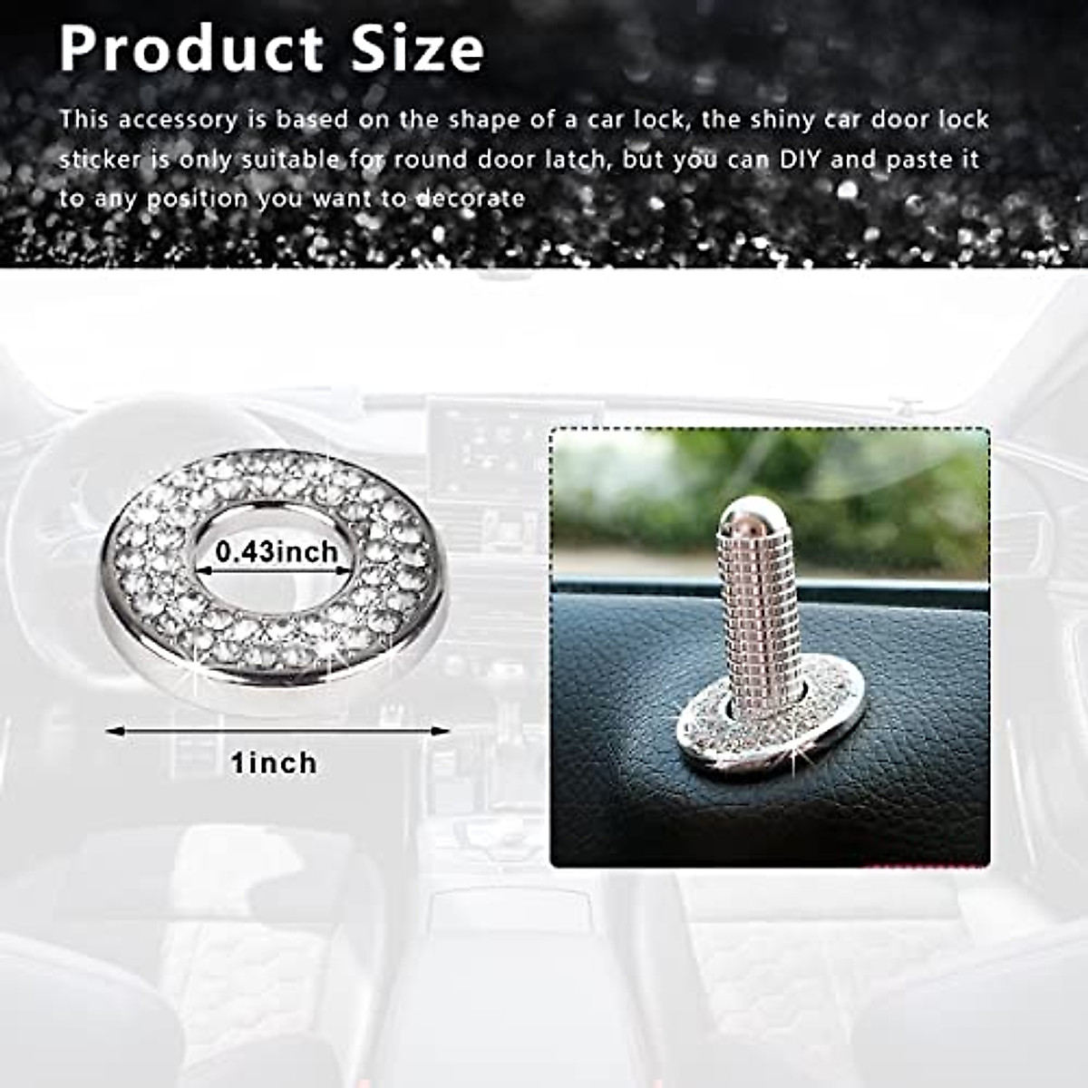 Ziciner Bling Inner Car Door Lock Covers, 4 Pcs Rhinestones Auto Pull Rod Bolt Decoration Stickers, Sparkly Vehicle Door Lock Decals, Compatible with C Class C200L GLC260 C260L (White)