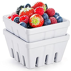 ZEAYEA Set of 2 Berry Basket, Melamine Berry Bowl With Holes, Square Kitchen Fruit Basket, 5" Colander for Strawberry, Grape, Cherry, Berries, Veggies