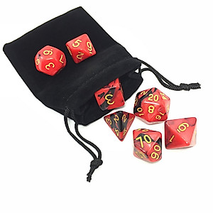 New 5 x 7-Die Series Polyhedral Dice Set - 5 Colors Dungeons and Dragons DND RPG MTG Table Games Dice with 5 Free Pouches by Flyesto