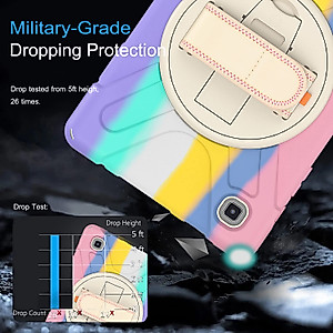 Case for Samsung Galaxy Tab A7 Lite 8.7” 2021 Case, Full-Body Drop Protection Shockproof Case with Screen Protector-Stand-Hand&Shoulder Strap for Tab A7 Lite Case - Colorful Pink