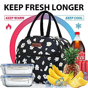 Baglemon Insulated Lunch Bag for Women Men, Lunch Containers Reusable High Capacity Lunch Tote Bags for for Work Picnic(Black Daisy)