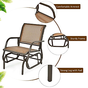 UYSB Outdoor Single Swing Glider Rocking Chair Armrest Garden Porch Backyard Brown Chair Rocking Chair Rocker Chair Rocker Camp Chair Rocker Recliner Rocking Camp Chair Rocking Chairs