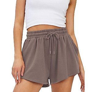 Trendy Queen Womens Sweat Shorts Casual Summer Comfy Lounge Athletic Shorts Elastic Cotton Running Shorts Coffee L