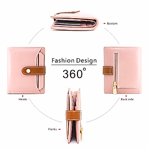 ANDOILT Wallets for Women Genuine Leather Small Bifold Wallet RFID Blocking Card Case Purse with ID Window Coin Pocket Pink