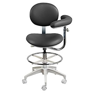 AmeriCan Goods Doctor Classical Assistant Stool Rolling Dental Stool with Procedure Arm and Foot Ring Adjustable Heigh, Sit & Backrest with Wheels (Black)