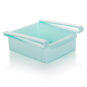Cyrank Fridge Drawer Organizer, Refrigerator Organizer Bins Fridge Storage Box Shelf Holder Retractable Drawer Type Refrigerator Storage Box[Blue]