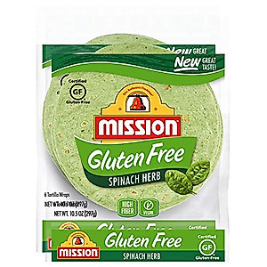 Mission Gluten Free Spinach Herb Tortilla Wraps (2 Packs) - Vegan - High Fiber - (12 Tortillas)