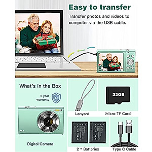 Digital Cameras for Photography Digital Camera Autofocus, 2.7K 48MP Teenager Camera with 2.8" Large Screen, 16X Zoom and 32GB Card, Compact Camera Take Macro Photos, Stylish Portable Camera for Teens