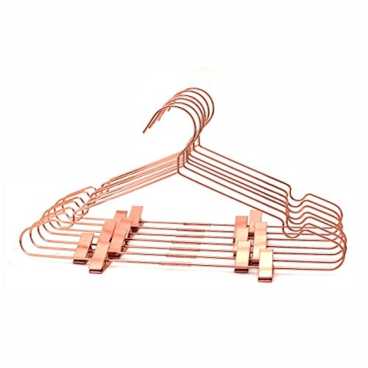 Koobay 16.5" Adult Rose Gold Metal Wire Clips Clothes Hangers, 25 Pack, Shiny Wire Clips Coat Suit Clothes Hangers Storage