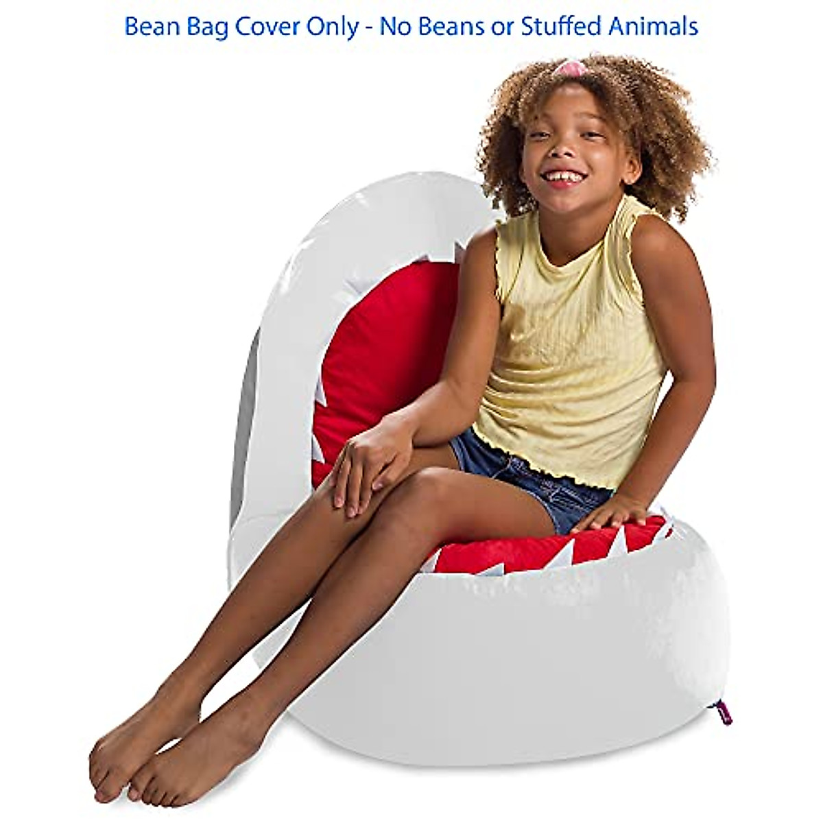 Posh Creations Stuffed Animal Chair for Kids, Toy Organizer, Cover Large 30" Children's Bean Bag, White Shark