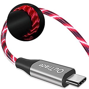 OuTrade USB Type C Cable, 3A LED Light Up Fast Charge Cord Compatible with Samsung Galaxy S20/S10/S9/S8, LG V40, USB-C to USB-A Fast Charging C Cables (Red, 6 ft)