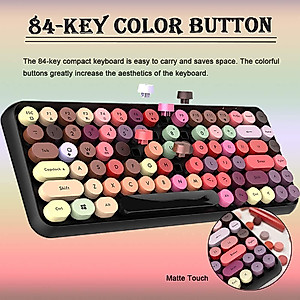 FELICON Multi-Device Wireless Bluetooth Keyboard,Mini 84-Key Retro Round Keycaps Wireless Bluetooth Keyboard, Ergonomic Design Compatible with PC, Computer, Laptop