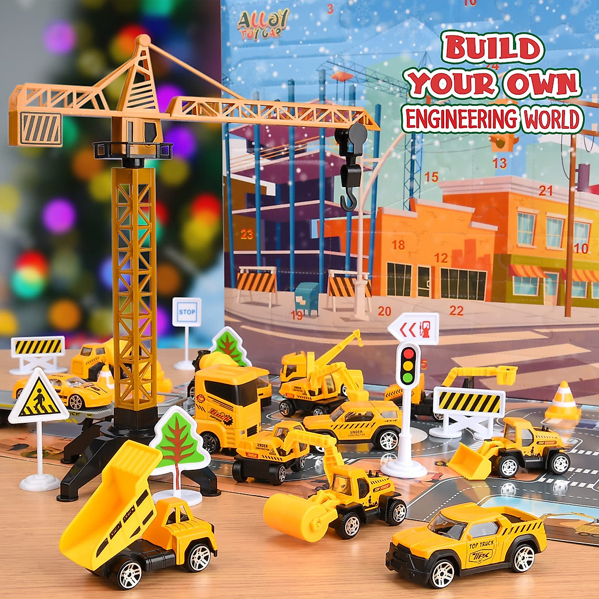 Christmas Advent Calendar for Kids Boys, Toys for 3-8 Year Old Boys Girls 24 Days Countdown Calendar with Alloy Construction Engineering Vehicle Toy Sets Xmas Gifts Stocking Stuffer for Boys Ages 3-8