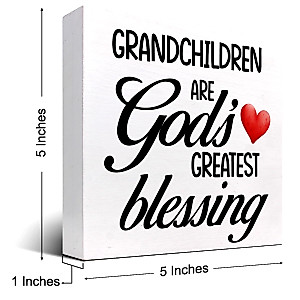 Grandchildren are God's Greatest Blessing Wood Block Sign Desk Decor,Grandparents Gifts Wooden Box Plaque Sign Desk Decor for Home Shelf Table Decorations
